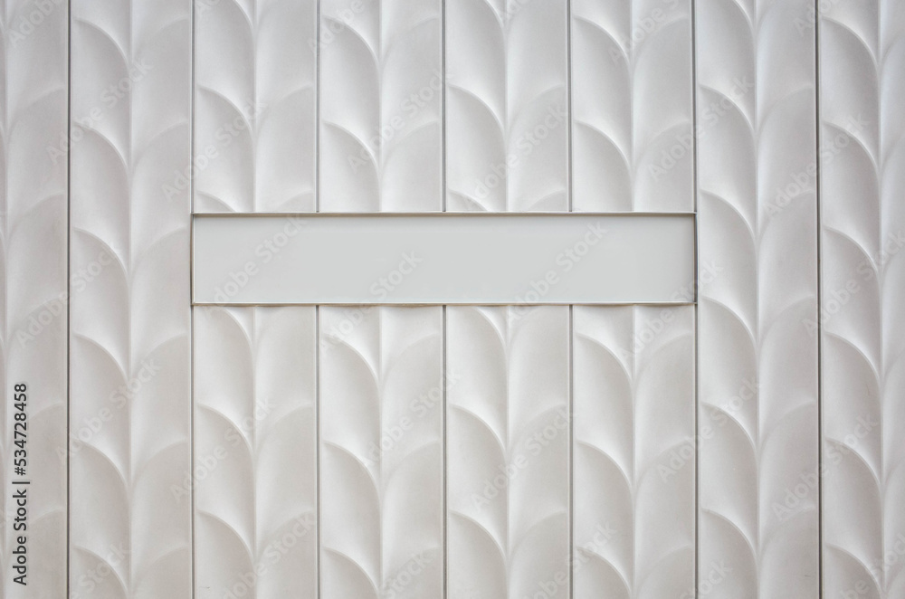 Blank white empty mockup template of shop sign with stylish 3d wall ...