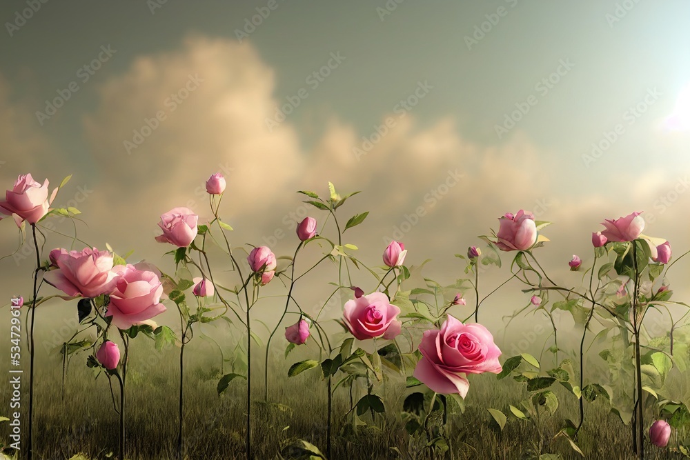 Natural beauty podium backdrop with spring rose flower field Stock ...