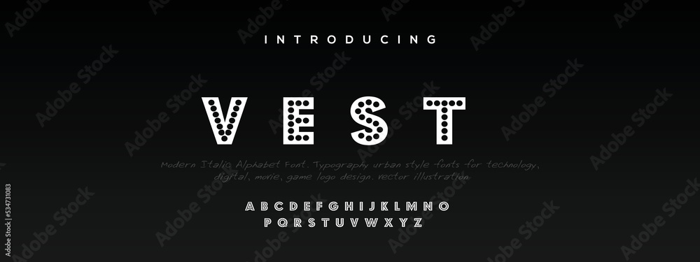 VEST tech vector font typeface unique font design. Typeface urban style ...