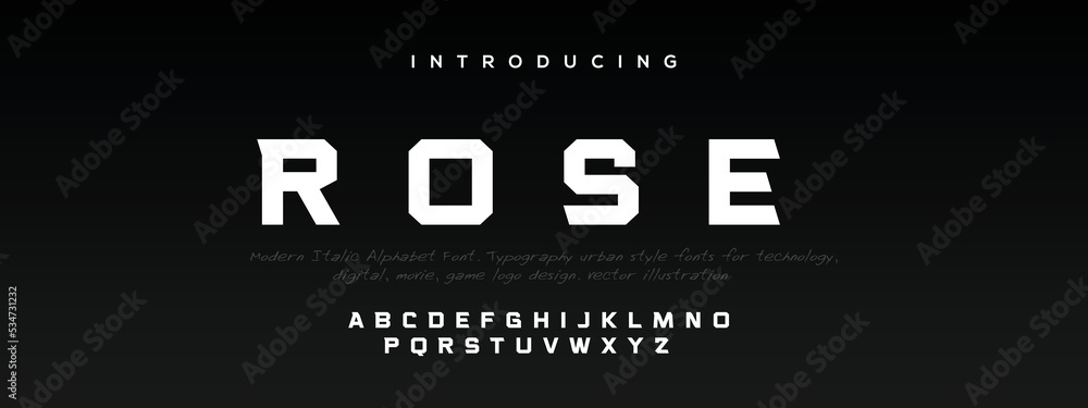 ROSE tech vector font typeface unique font design. Typeface urban style ...