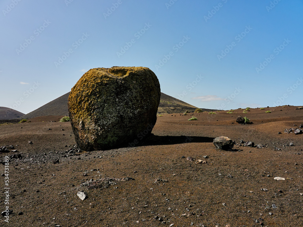 Caldera colorada y su bomba volcánica de Lanzarote Stock Photo | Adobe ...