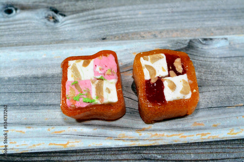 Colorful sweet delicious Lebanese Noga candies with peanuts, Egyptian ...