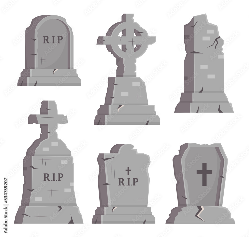 Spooky tombstones of different shapes vector illustrations set ...