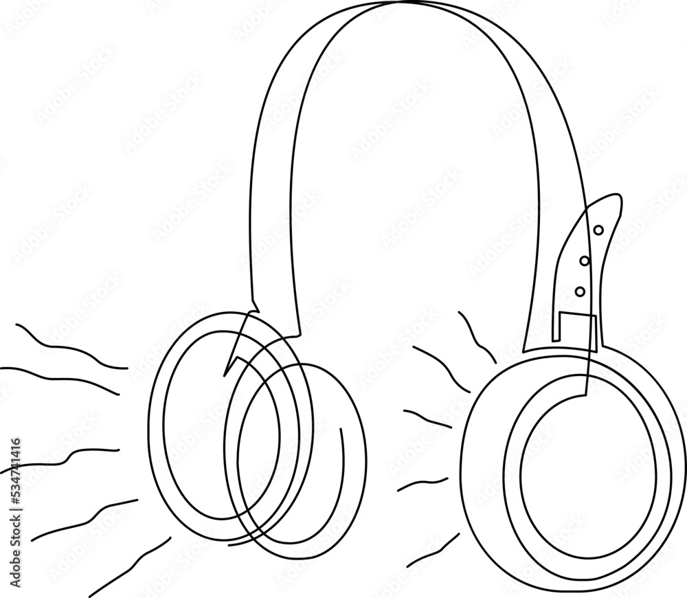 Headphones. Music listening device. Continuous line drawing. Vector ...