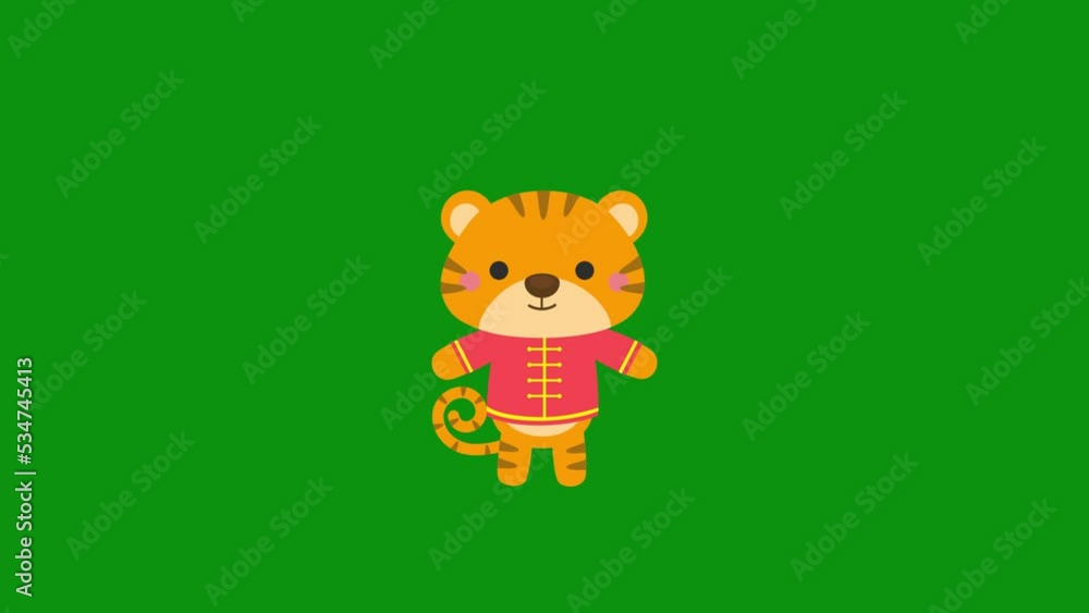 Vidéo Stock Cartoon tiger says hello on a green screen. Chinese tiger ...