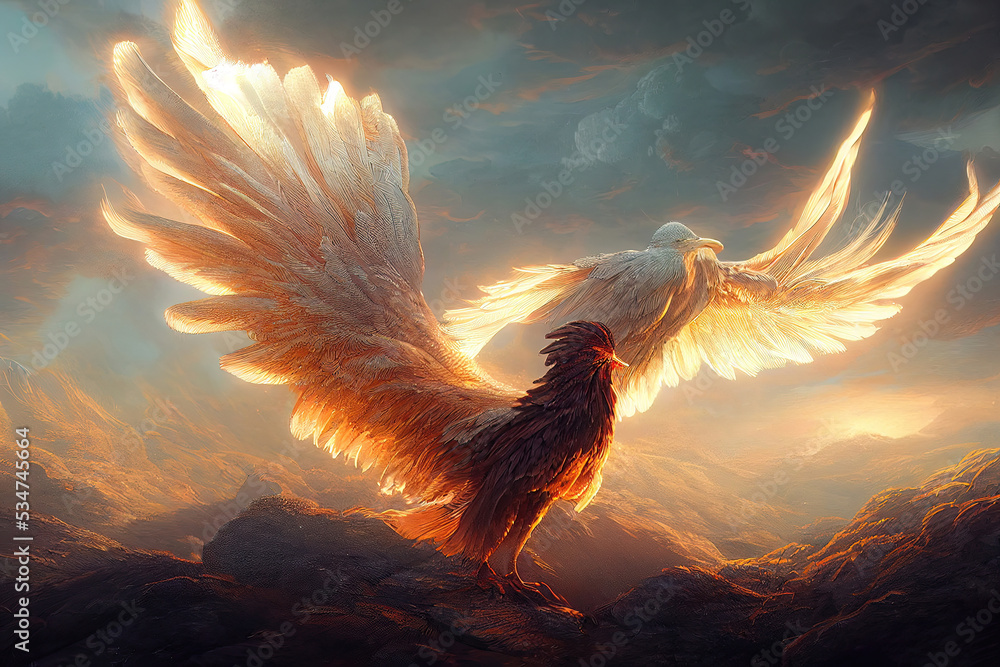 Phoenix bird risen from the ashes, fire bird. Burning bird. 3D ...