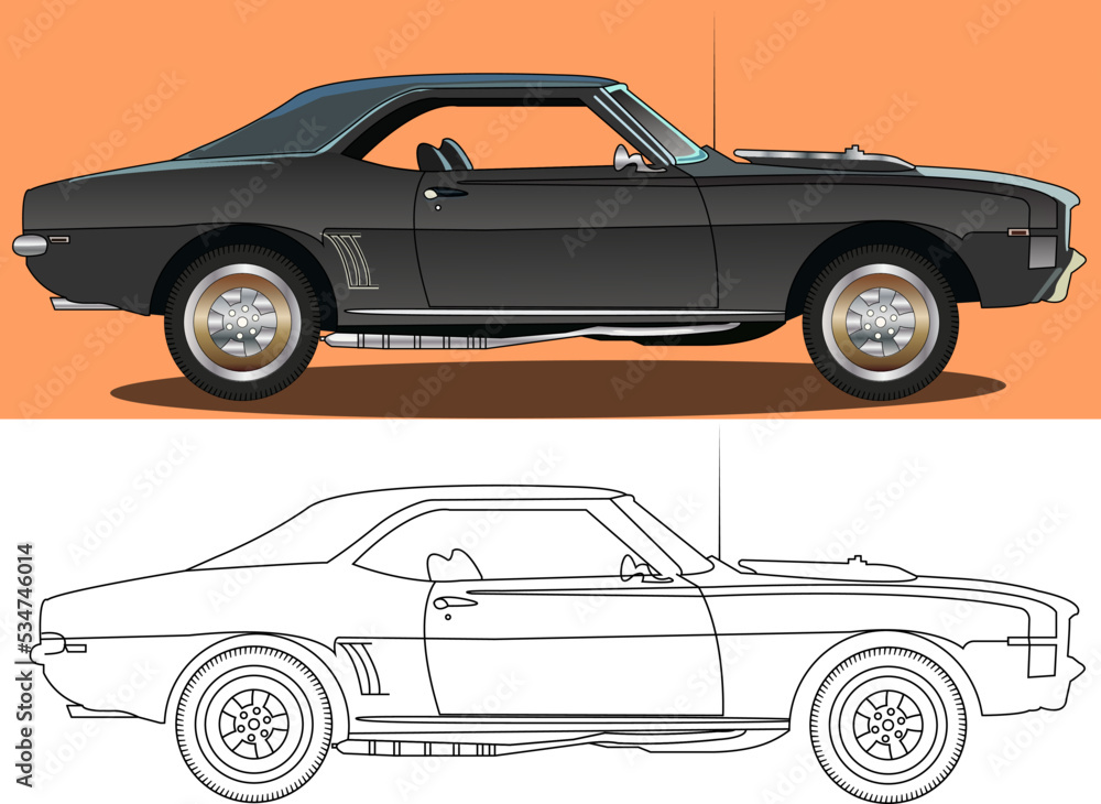 Ford Mustang. Vector illustration. Side view with perspective.vector ...