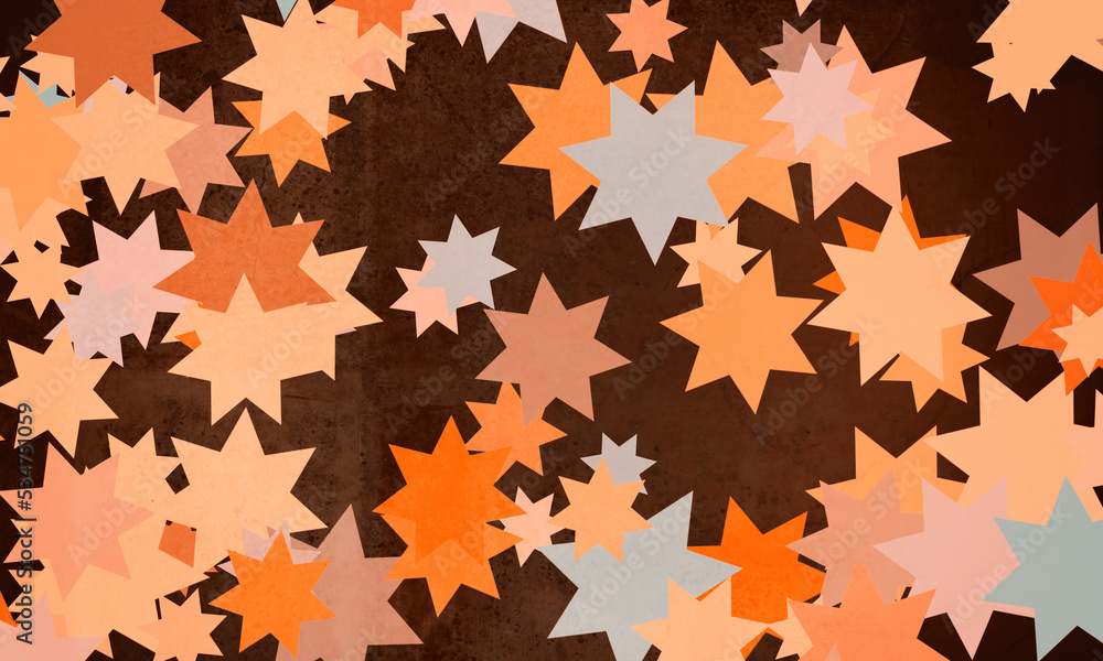 Abstract pattern with faded orange stars on a rich brown background ...