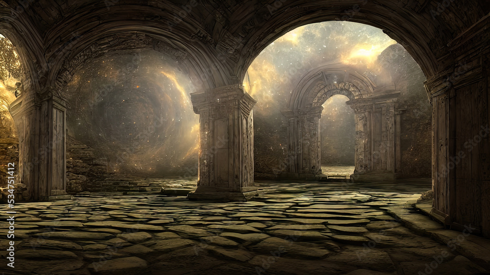 Old palace stone corridor, portal, passage to another world. Stone ...