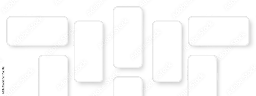 White Mobile Phones with Horizontal and Vertical Screens for Showing ...