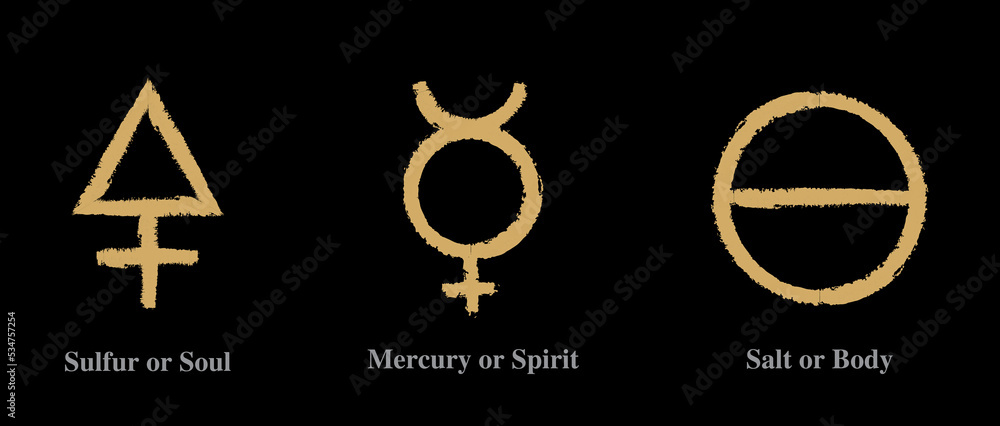 The Alchemical symbols of Sulfur, Mercury, Salt The three primes in ...