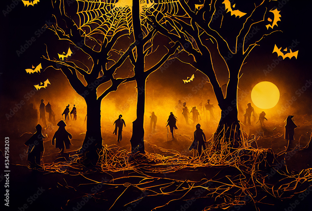 Scary and horror drawing for Halloween, with zombies or ghosts in the ...