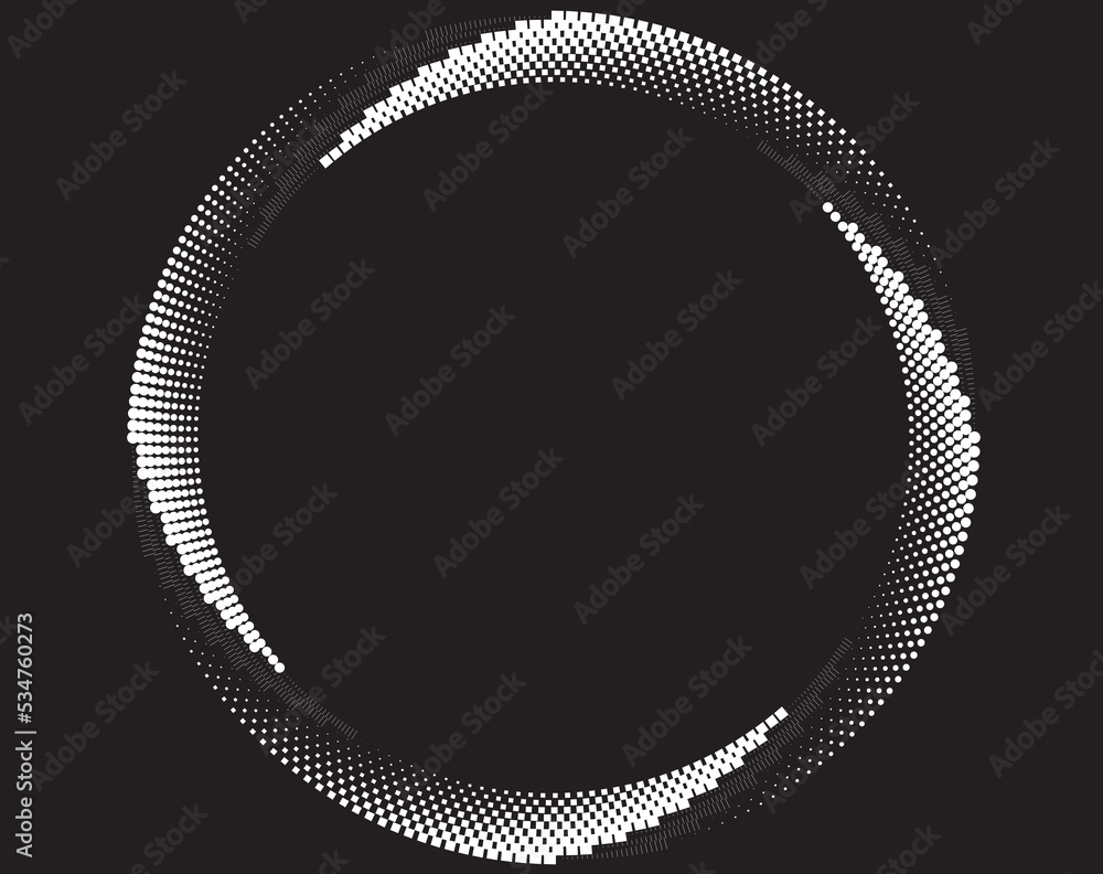 Dotted, dots, speckles abstract concentric circle. Spiral, swirl, twirl ...