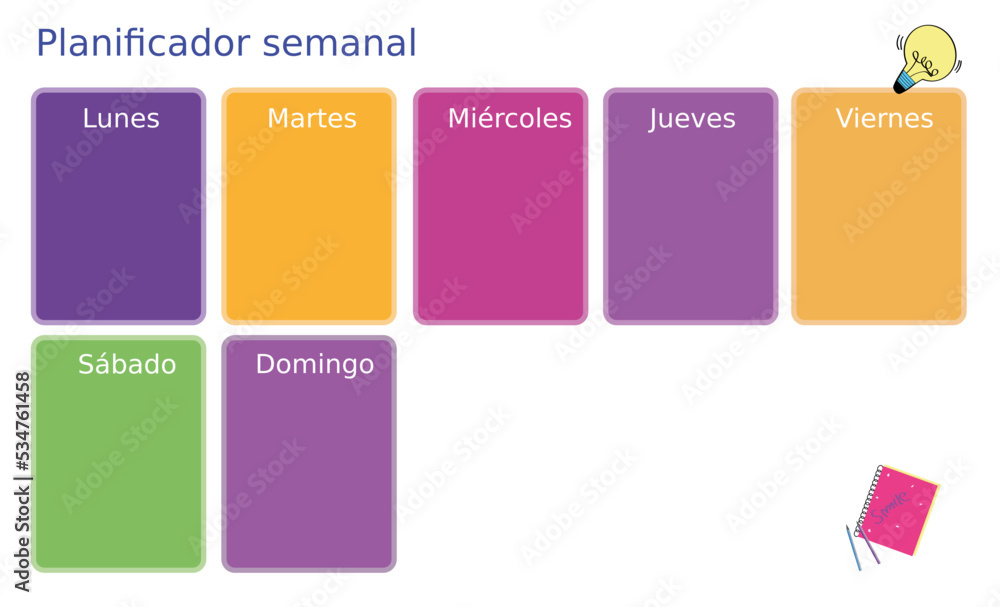 Agenda semanal, Planificador, Organizador semanal Stock Vector | Adobe ...