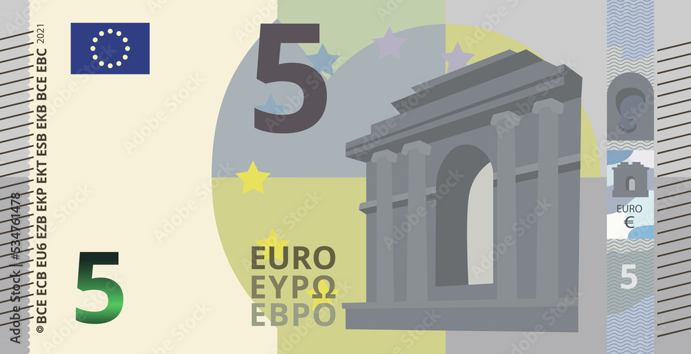 5 Euro money banknote cartoon illustration isolated object Stock ...