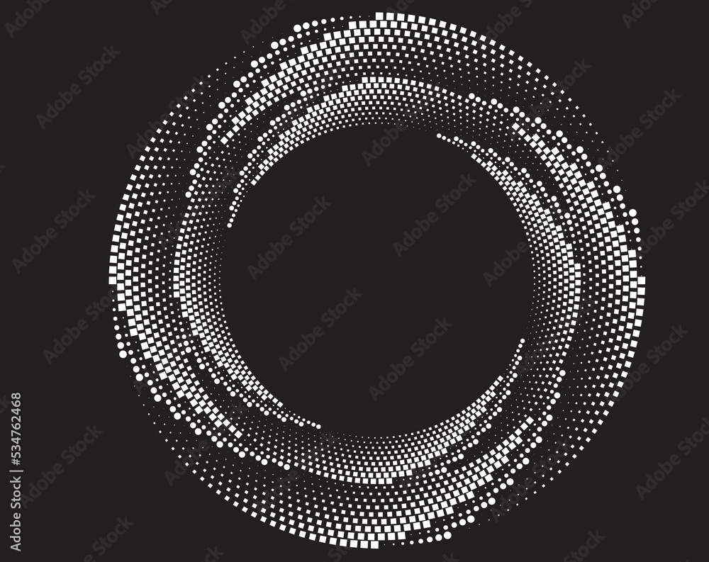 Dotted, dots, speckles abstract concentric circle. Spiral, swirl, twirl ...