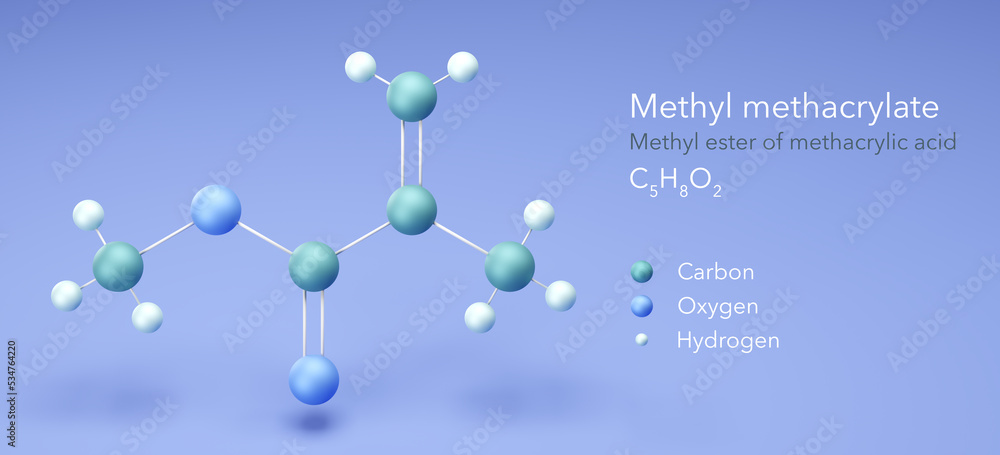 methyl methacrylate, molecular structures, Methyl ester, 3d model ...