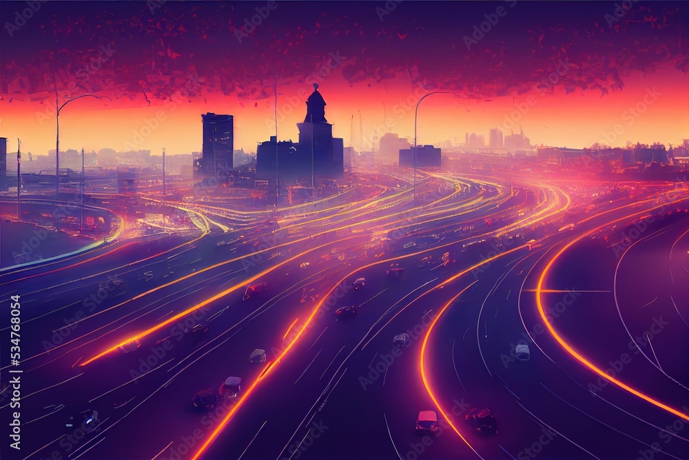 2d drawing Car traffic pollution traffic jam in the morning and evening ...