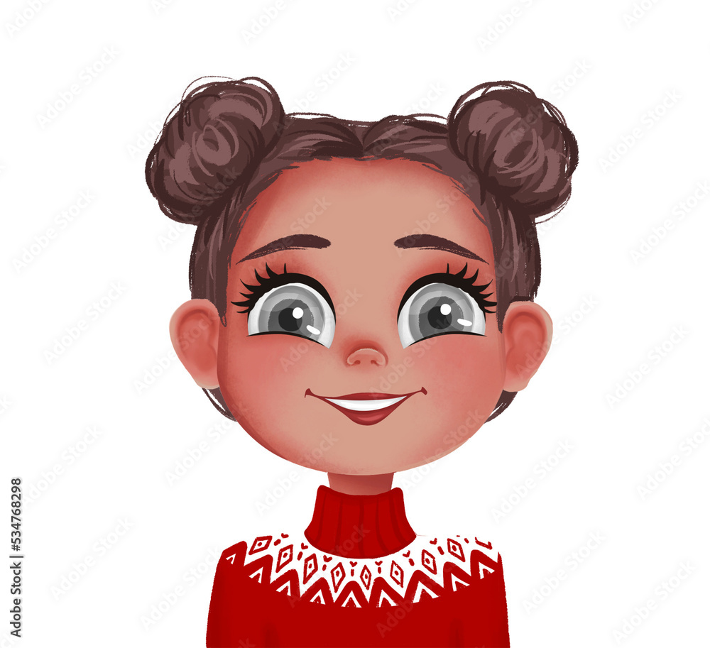 Cute Girl Illustration. Cartoon Avatar Portrait. Child Face Avatar ...