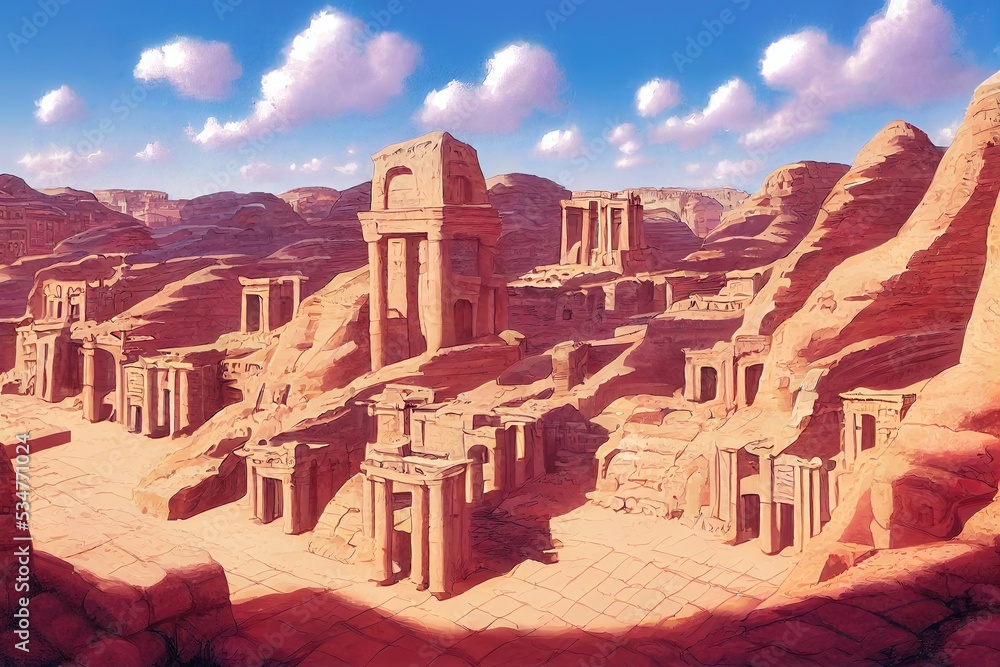 Cartoon drawing Petra an ancient city the capital of the EdomitesEdomae ...