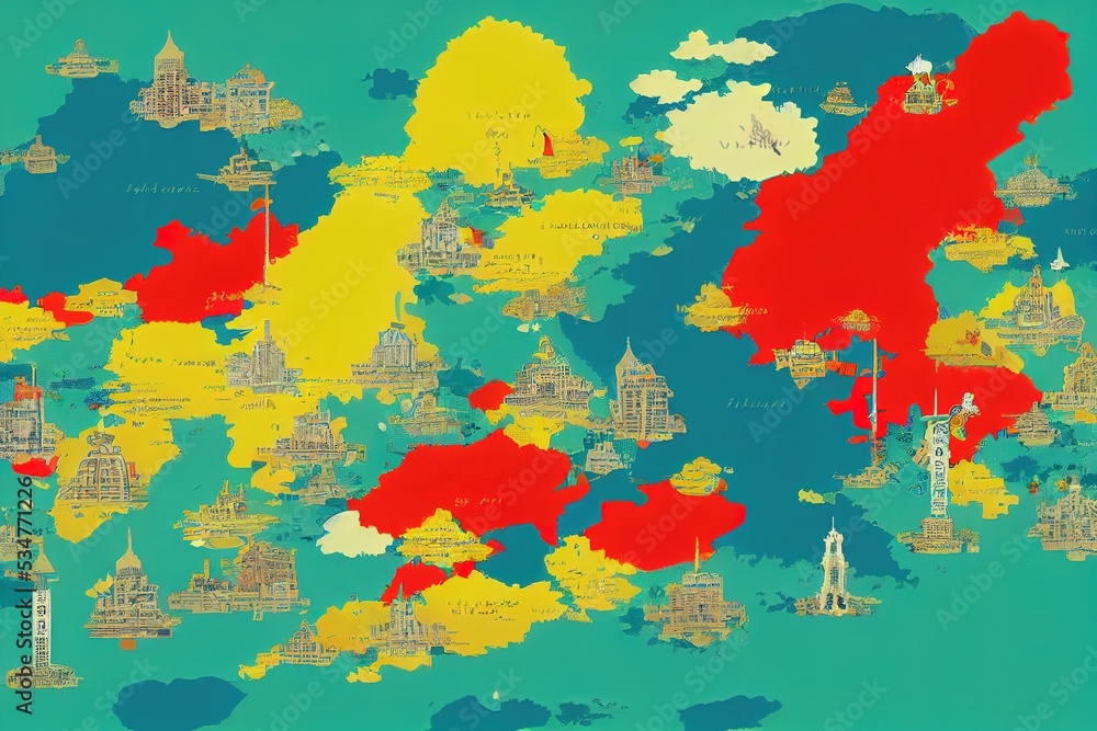 anime style, World map with pin on capital city of Philippines Manila ...