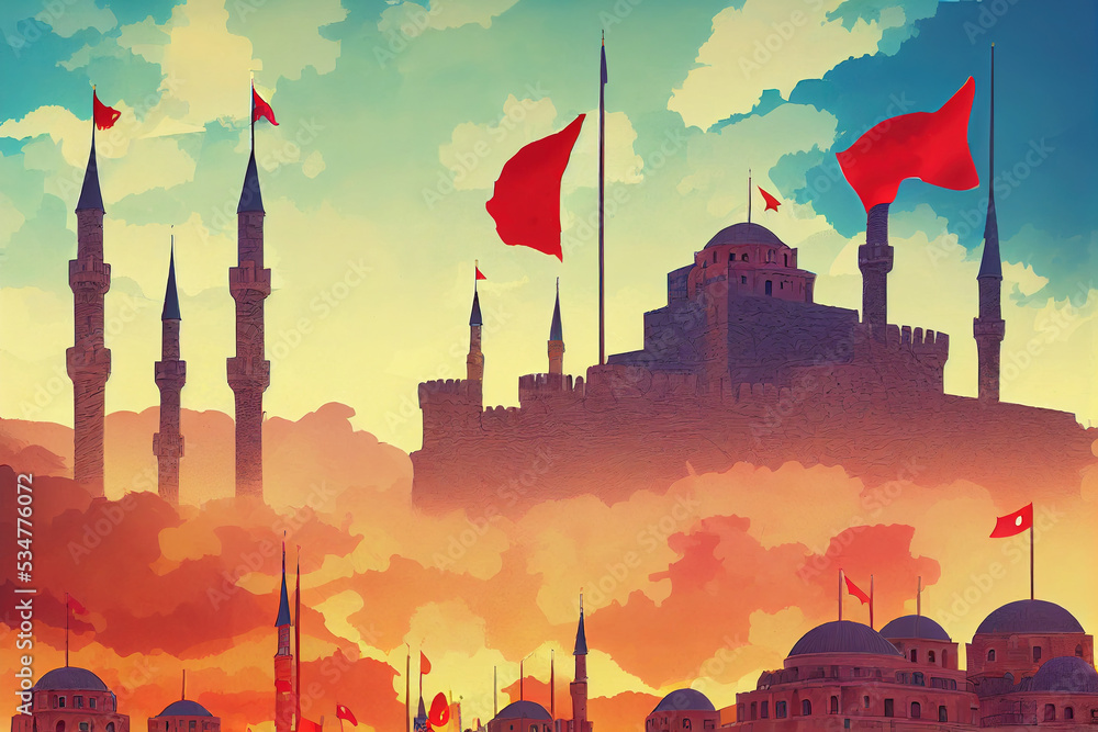 2d drawing Ankara castle and Turkish Flag th 2 Ankara became the ...