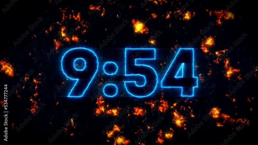 Blue timer neon lights, in front of red-hot lava, laser beam with ...