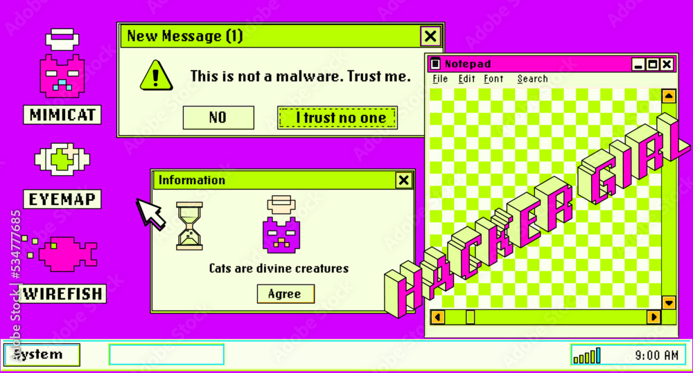 Cute retro vaporwave style collage of user interface elements ...
