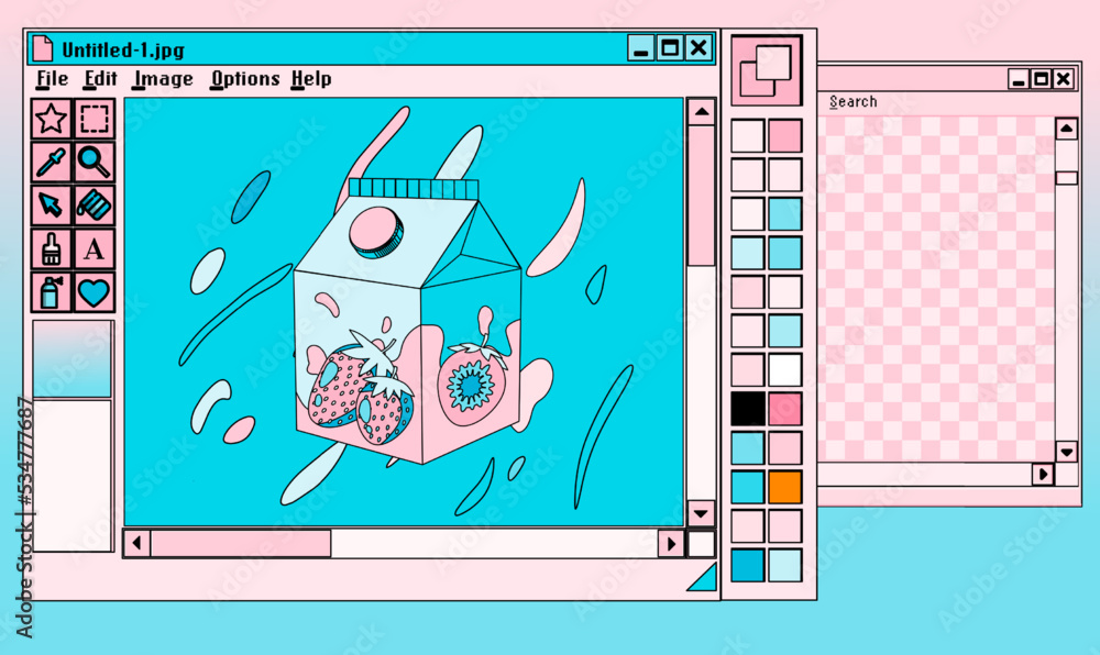 Cute retro vaporwave style collage of user interface elements. Pixelated Y2K window boxes, tabs ...