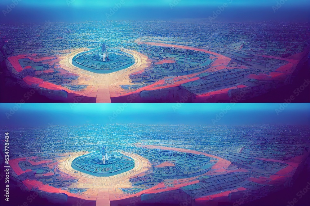 anime style, Aerial view of Francia Square (aka Altamira Square) and ...