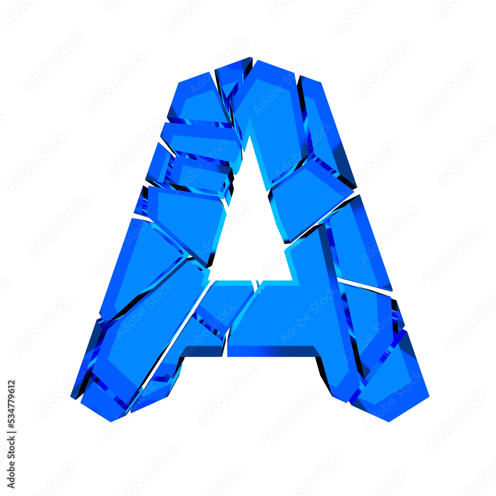 3D illustration.Broken glass letter on transparent background.Art font ...