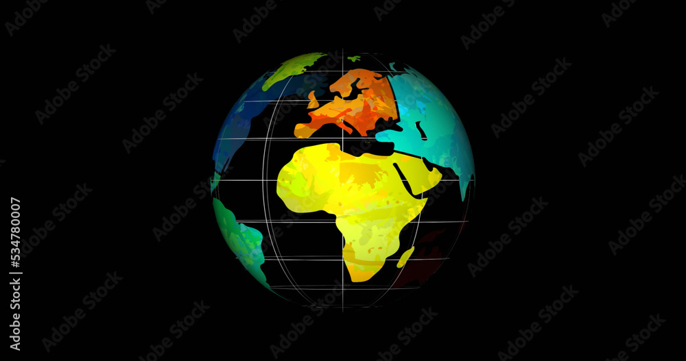 Image of planet earth globe with multi coloured continents and grid on ...