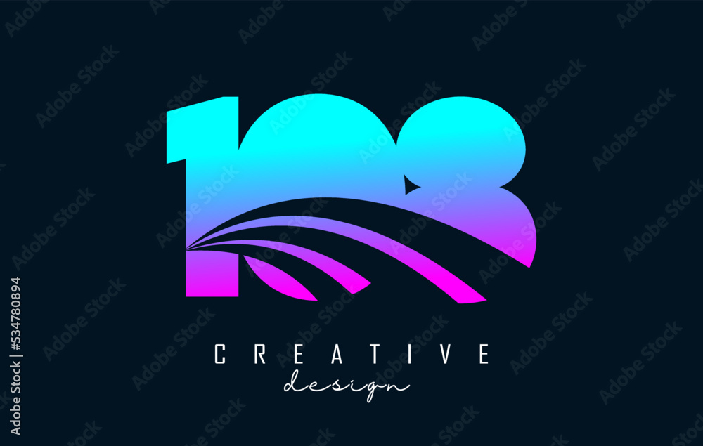 Colorful Creative number 108 logo with leading lines and road concept ...
