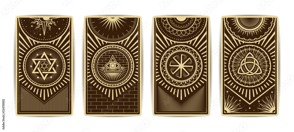 Tarot cards. Magic astrology symbols. Dark gypsy witch eye. Cosmic moon ...