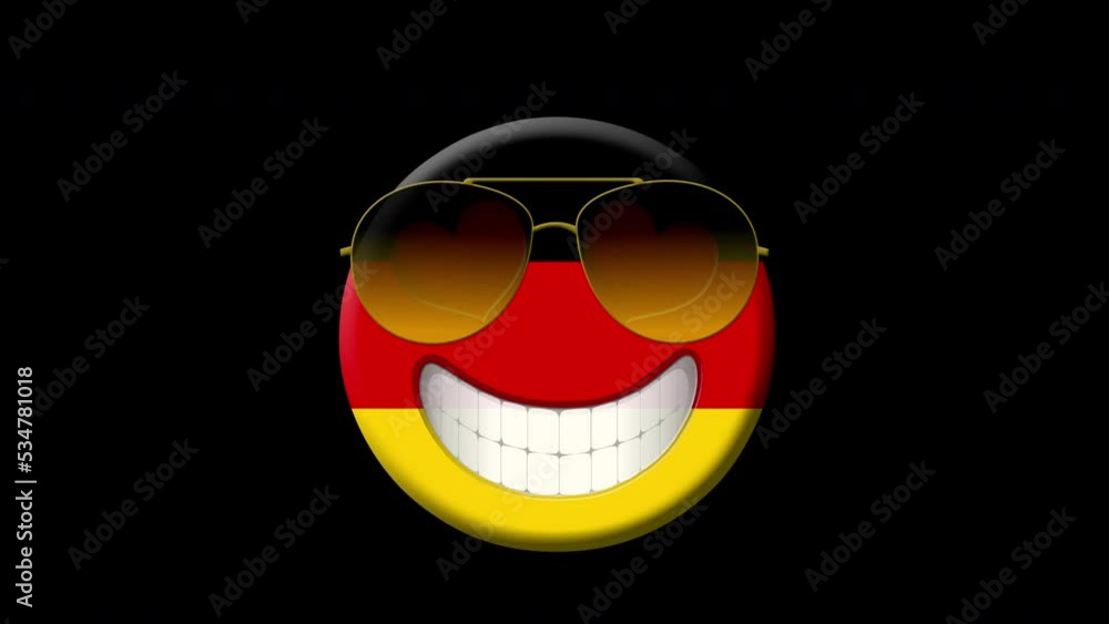 Germany.Animation of smiling face with german flag, sunglasses and ...