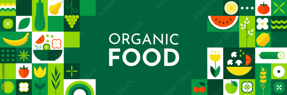 Farm food pattern, organic vegetables. Geometric healthy fruits ...