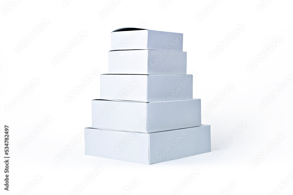 Different types of white cardboard packaging. For fast food, folding ...