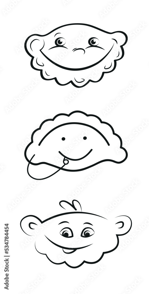 Smiling dumplings logos in different styles Stock Vector | Adobe Stock