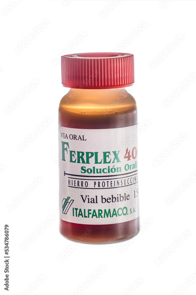 Huelva, Spain - October 1, 2022: Bottle of FERPLEX 40 mg oral solution ...