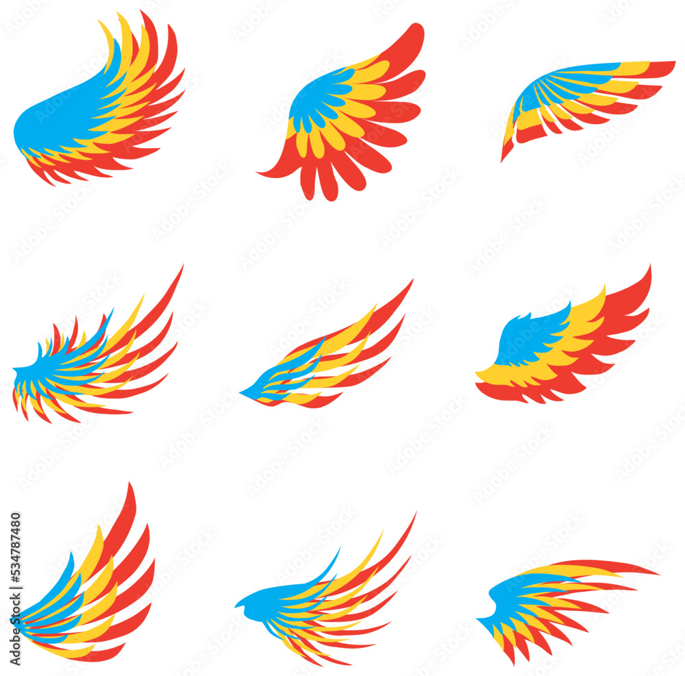 Angel wings, set of colorful, cartoon angel wings. Vector, cartoon ...