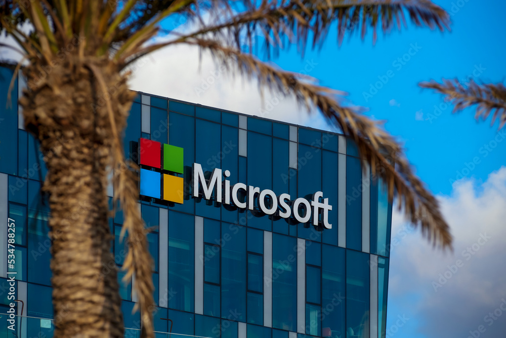 Haifa,Israel - July 22,2022: Microsoft logo on facade of office ...
