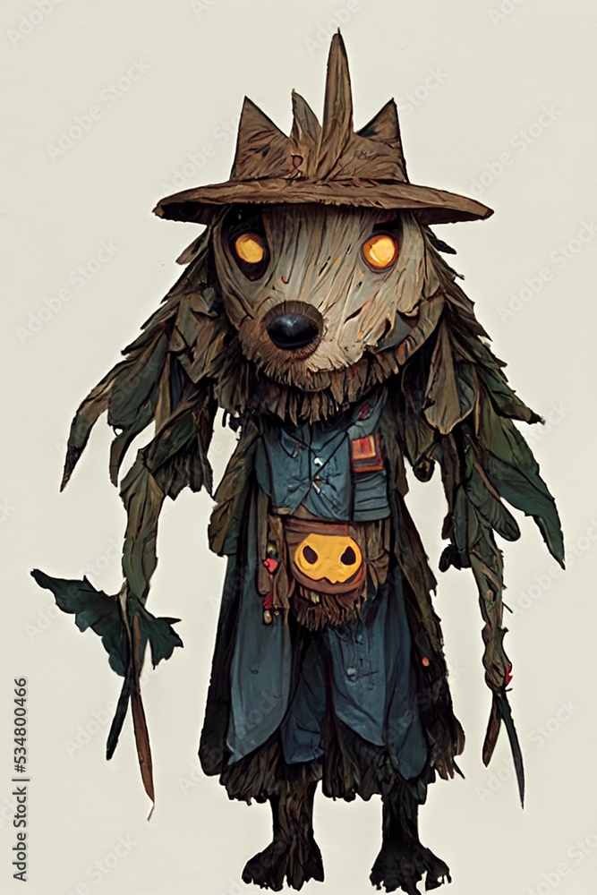 A wolf, a fox, dressed like a hobo, dressed like a scarecrow. Cartoon ...