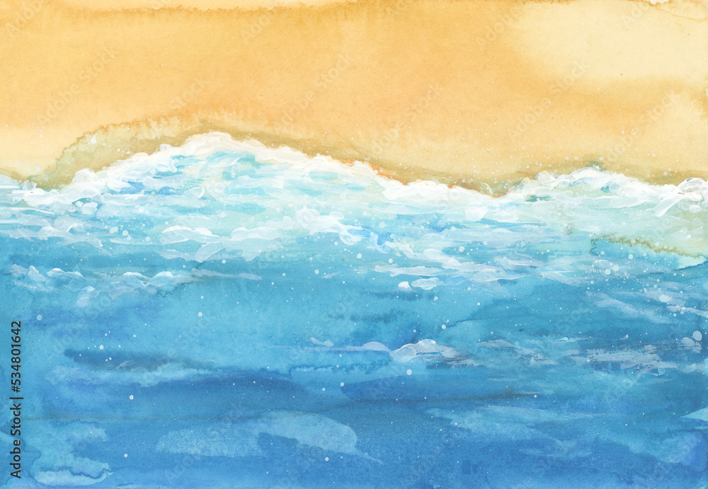 Sea wave water and sand. Art Abstract Watercolor and acrylic flow blot ...