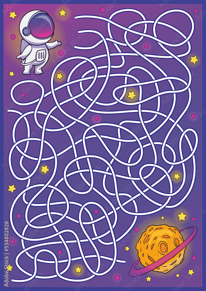 Maze game with astronaut. Labyrinth with cute cartoon cosmonaut and ...