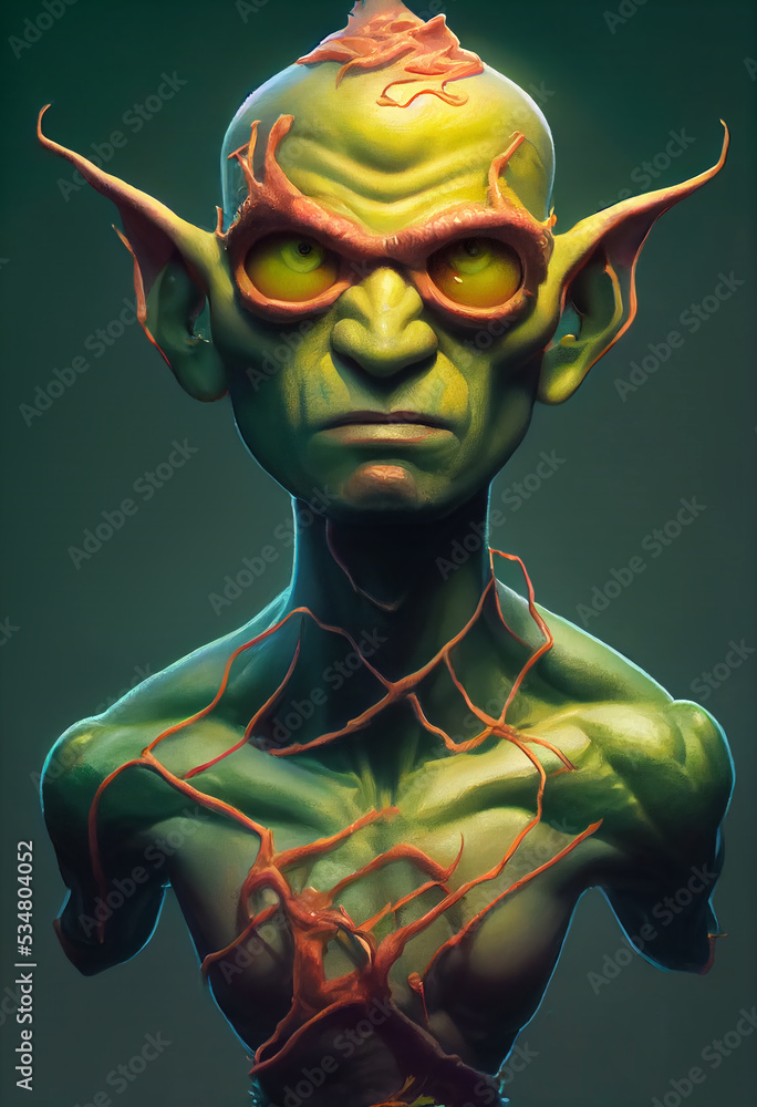 Evil green goblin portrait illustration Stock Illustration | Adobe Stock