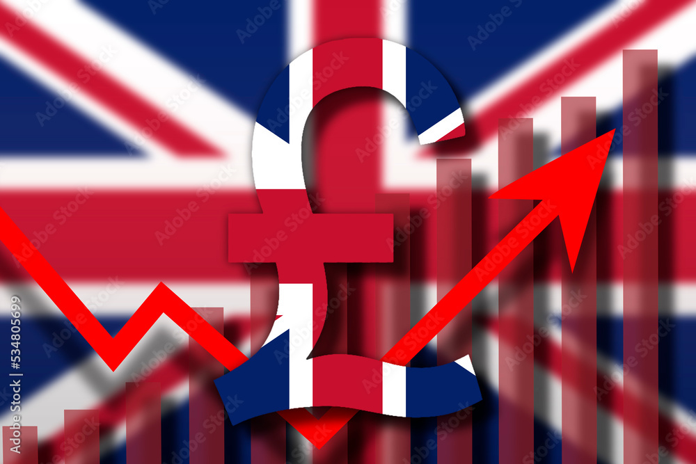 United Kingdom flag paint over on Pound sterling symbol.UK currency ...