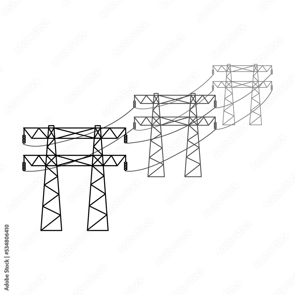Supports of the high-voltage power grid. Vector illustration of utility ...
