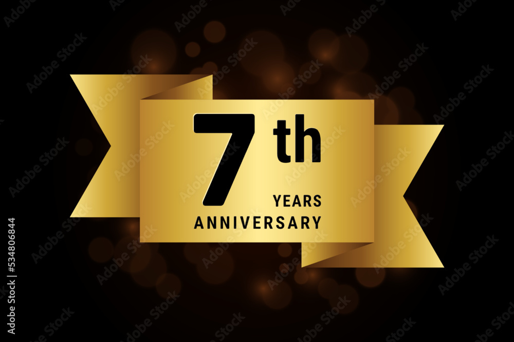7 Years anniversary, anniversary celebration template design with gold ...