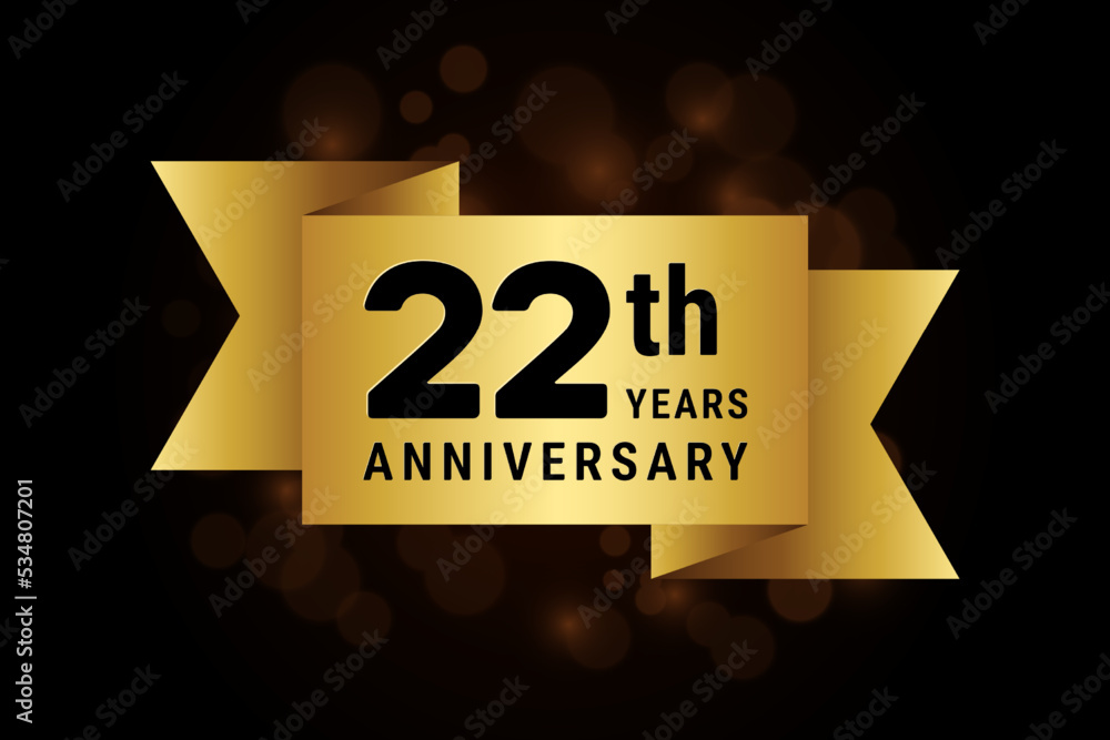 22 Years anniversary, anniversary celebration template design with gold ...