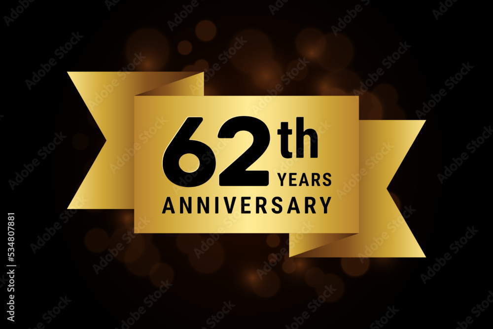 62 Years anniversary, anniversary celebration template design with gold ...